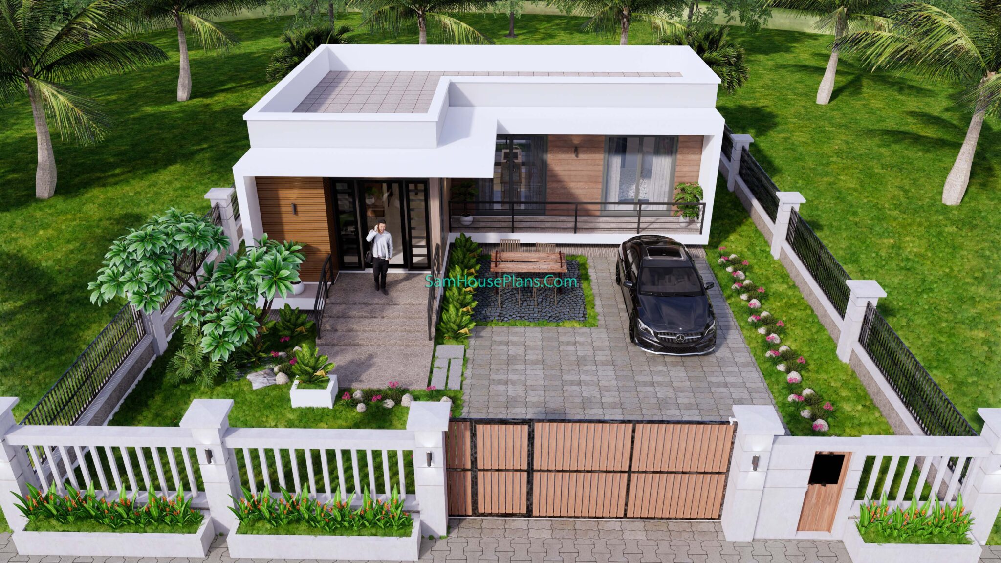 Modern House Plans 11x10.5 Flat Roof 2 Bedrooms - SamHousePlans