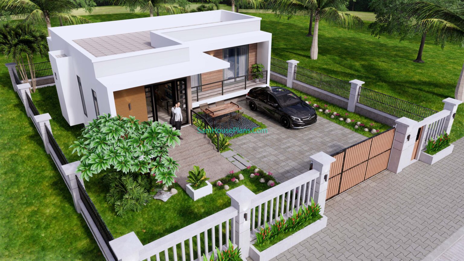 Modern House Plans 11x10.5 Flat Roof 2 Bedrooms - SamHousePlans