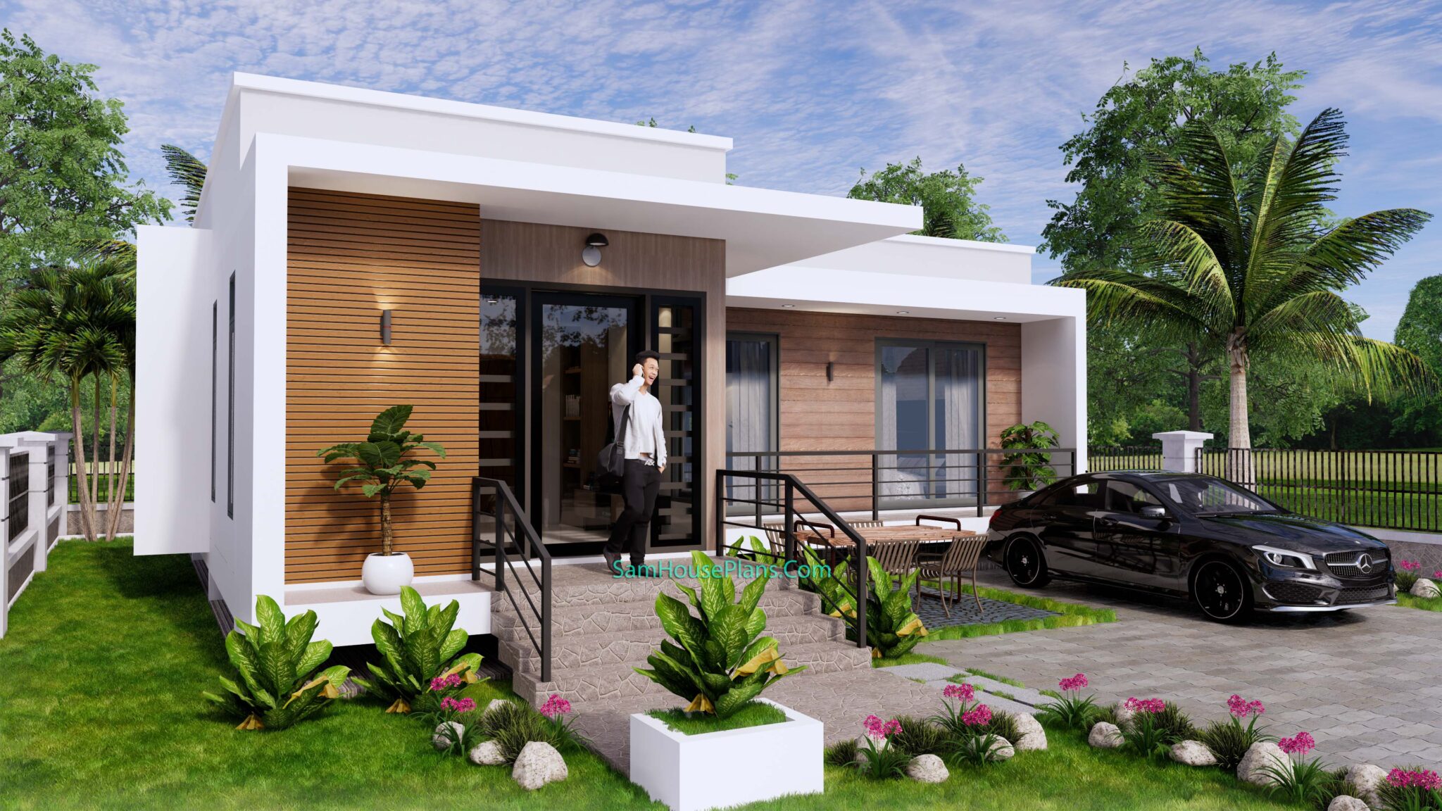 Modern House Plans 11x10.5 Flat Roof 2 Bedrooms - SamHousePlans