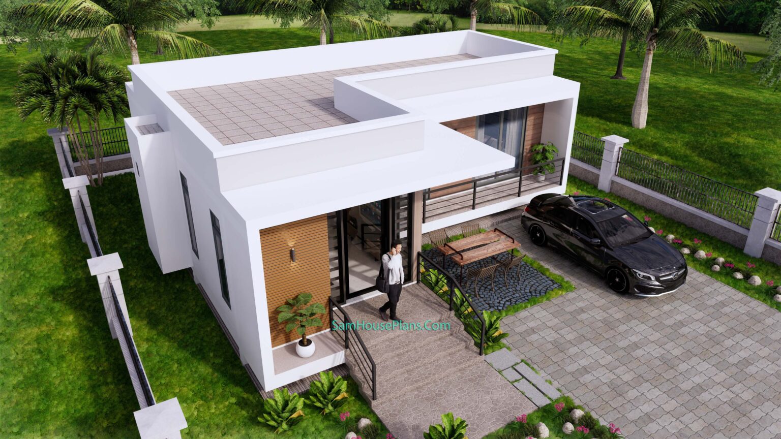 Modern House Plans 11x10.5 Flat Roof 2 Bedrooms - SamHousePlans