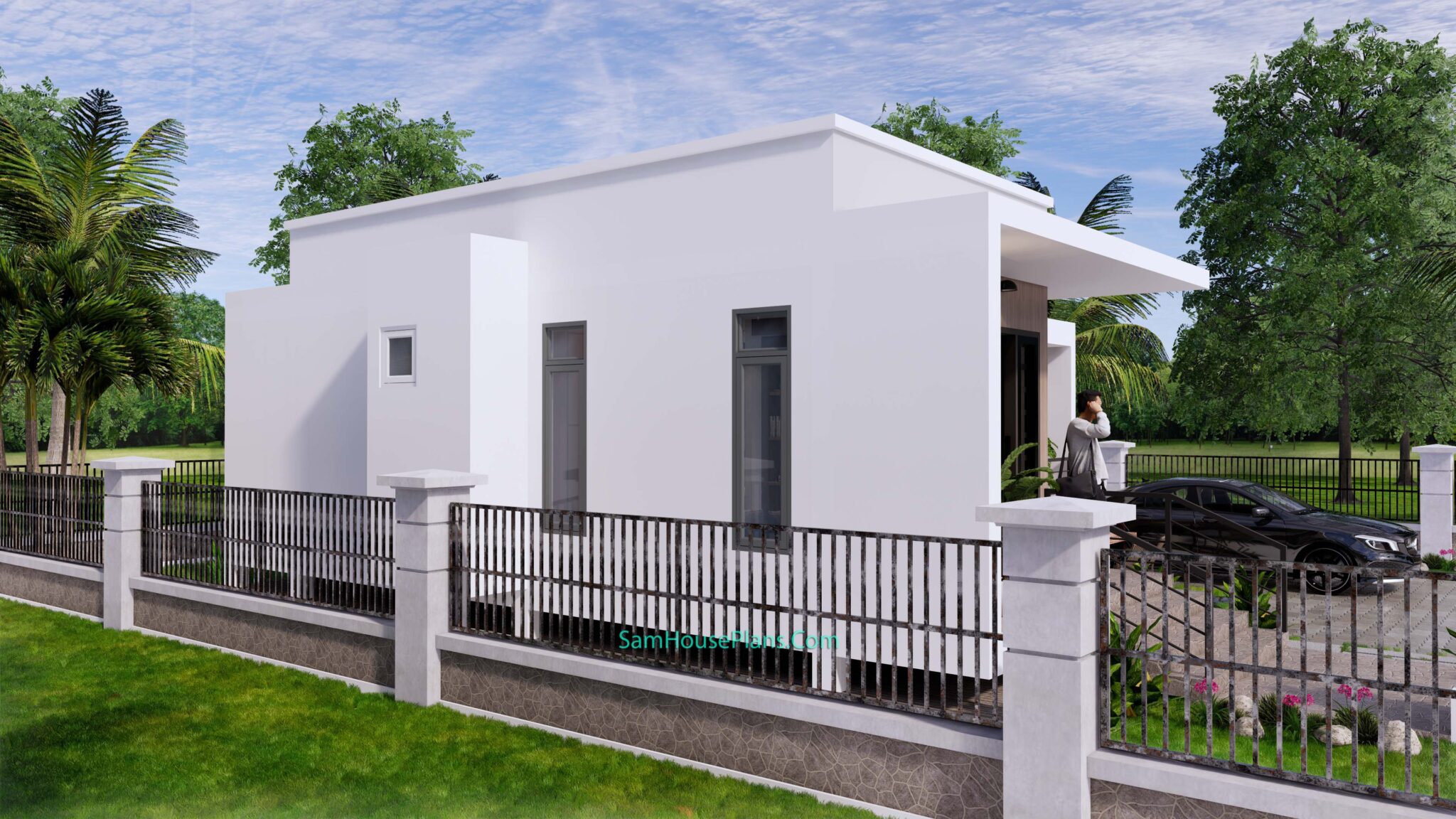 Modern House Plans 11x10.5 Flat Roof 2 Bedrooms - SamHousePlans