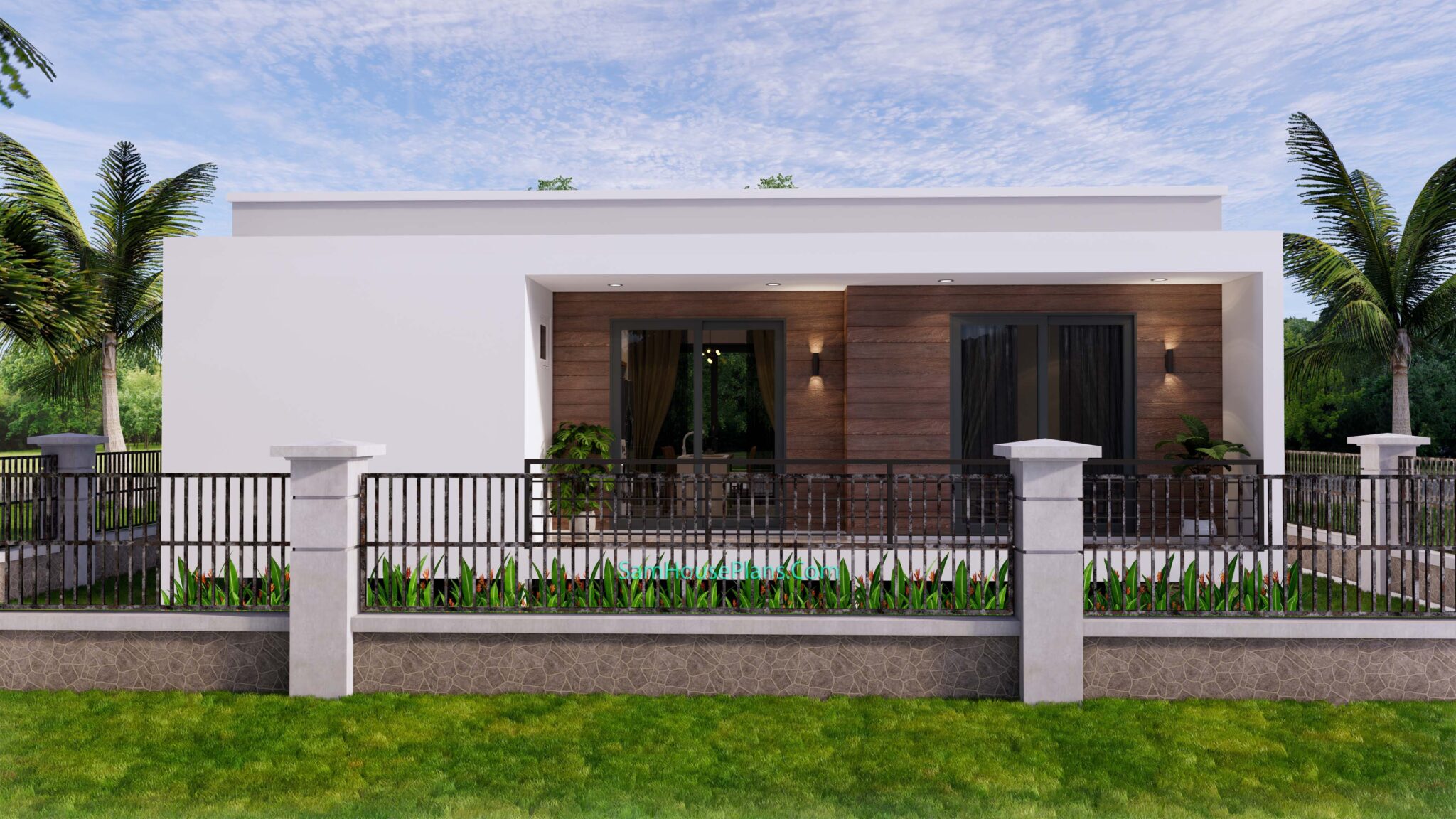 Modern House Plans 11x10.5 Flat Roof 2 Bedrooms - SamHousePlans