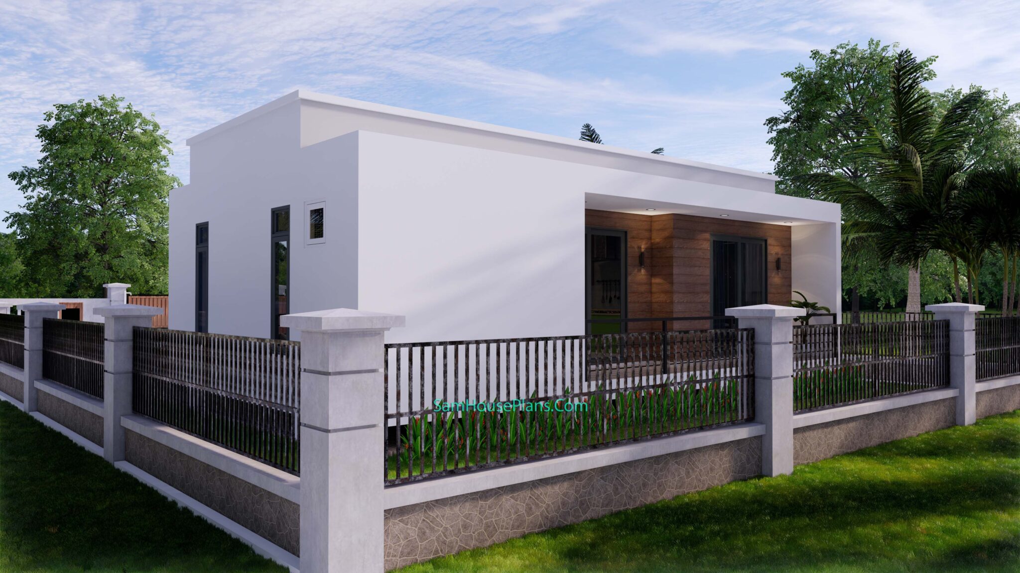 Modern House Plans 11x10.5 Flat Roof 2 Bedrooms - SamHousePlans