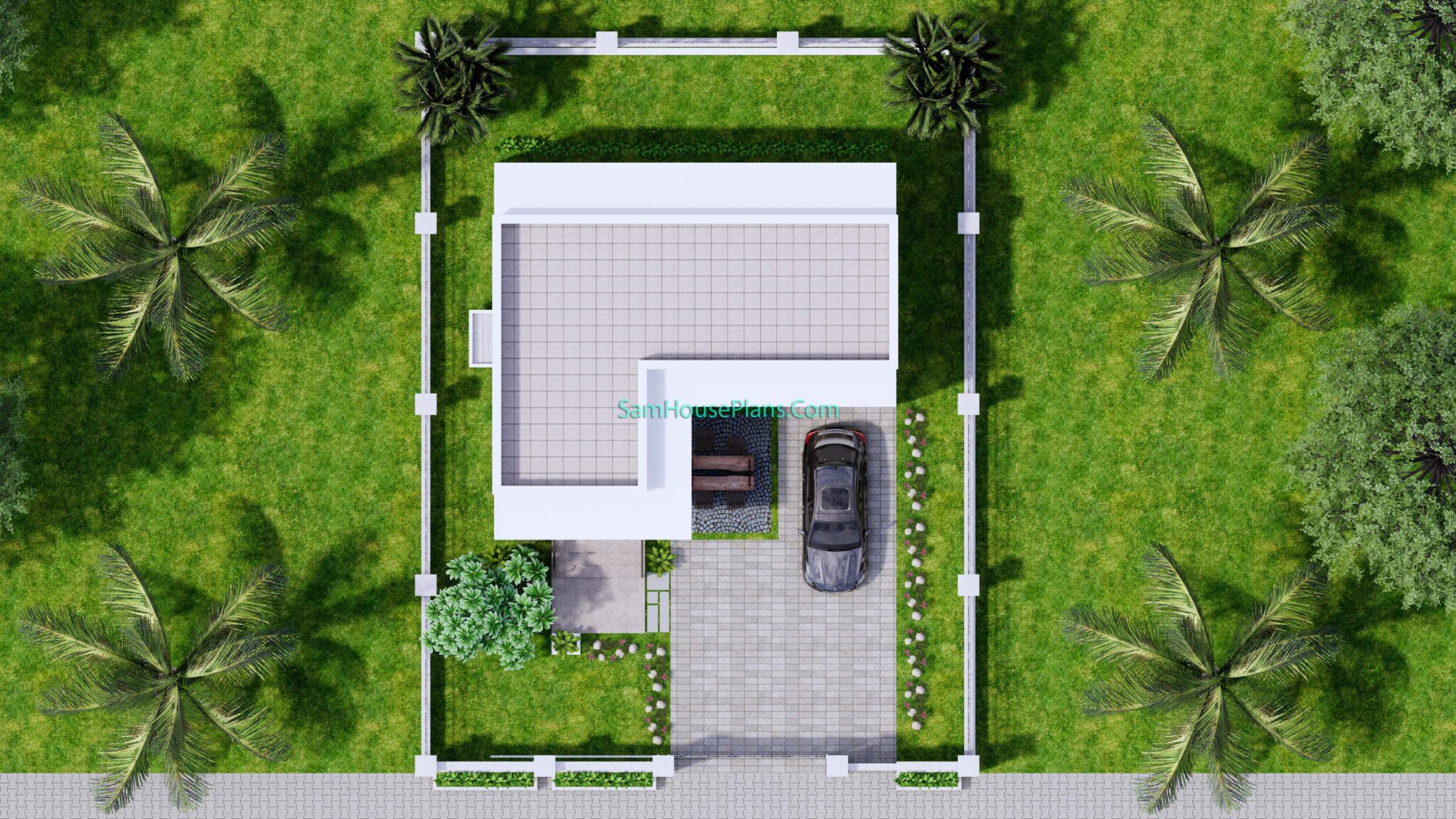 Modern House Plans 11x10.5 Flat Roof 2 Bedrooms - SamHousePlans