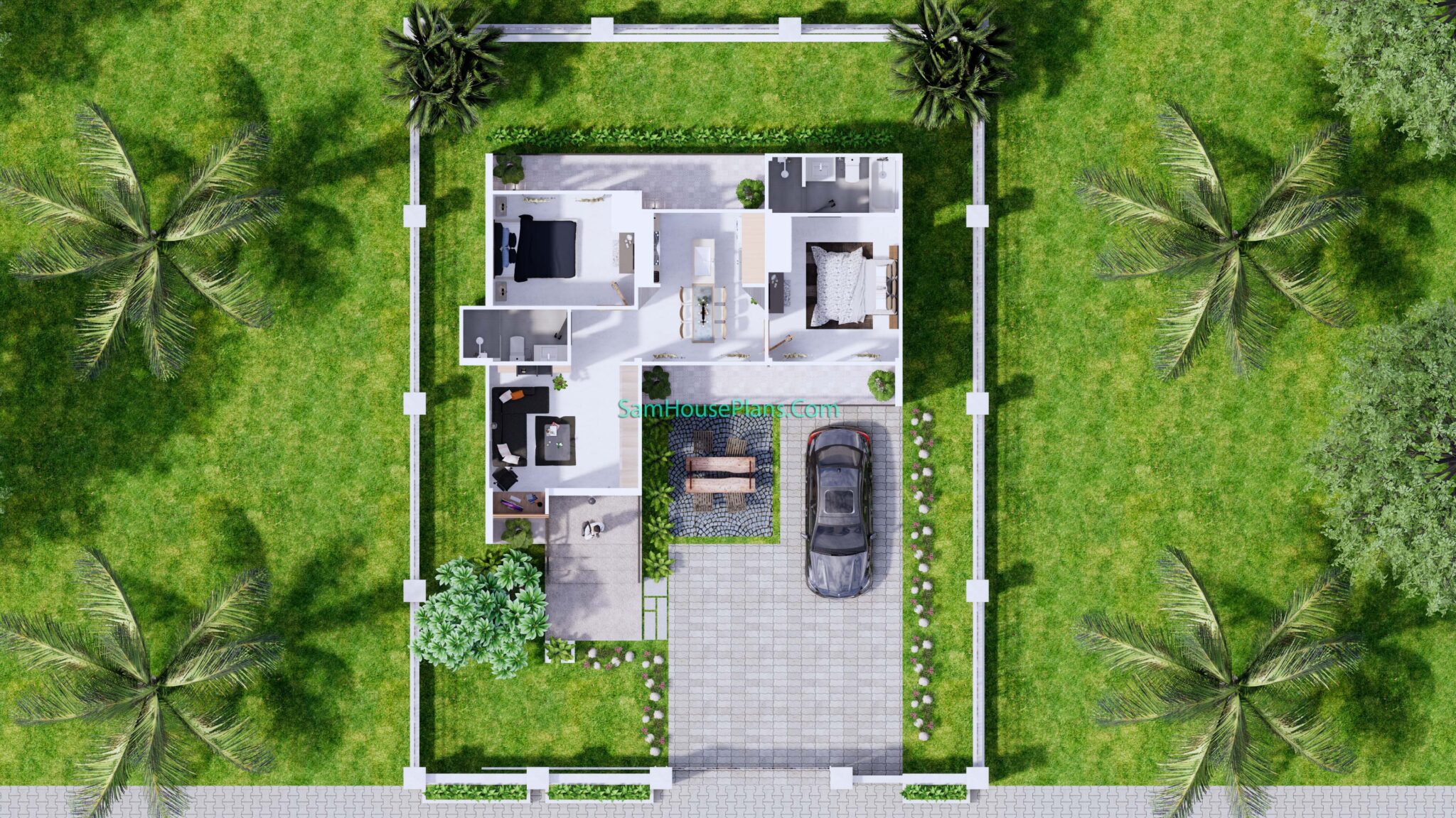 Modern House Plans 11x10.5 Flat Roof 2 Bedrooms - SamHousePlans