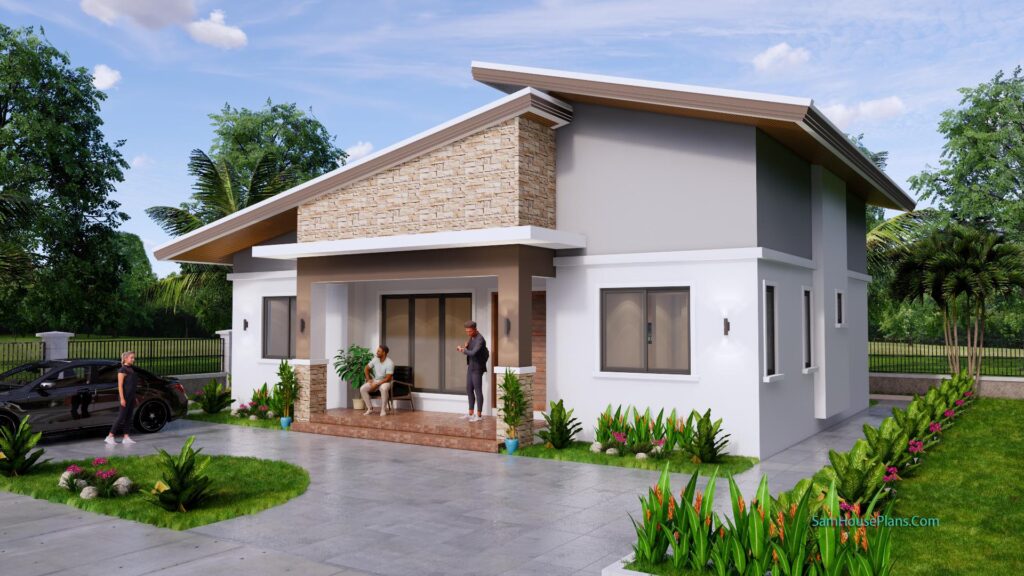 House Plan 12x9 Meter with 3 Bedrooms 2 Baths Shed Roof - SamHousePlans