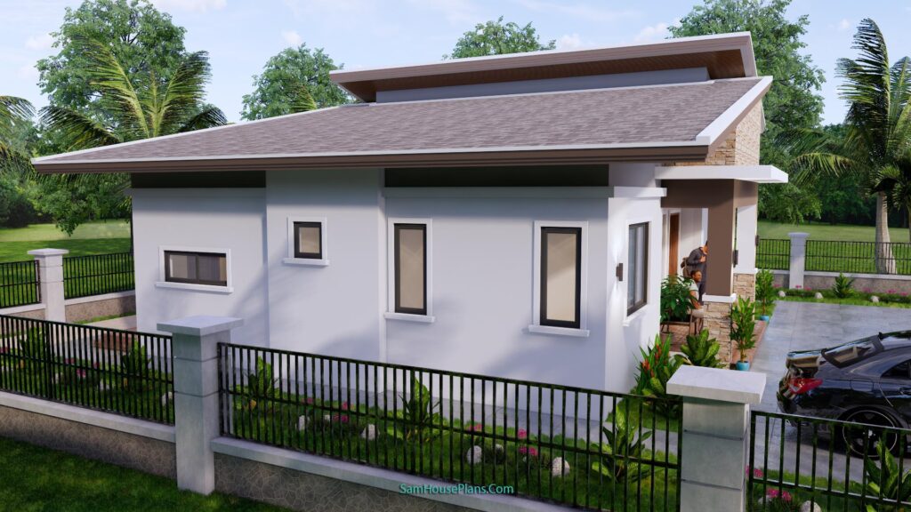 House Plan 12x9 Meter with 3 Bedrooms 2 Baths Shed Roof - SamHousePlans