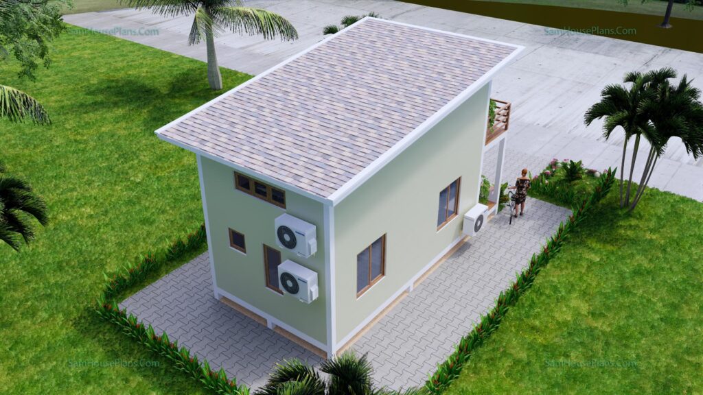 Small House 4x7 Meters with 1 Bedroom 1 Loft Bed Shed Roof - SamHousePlans