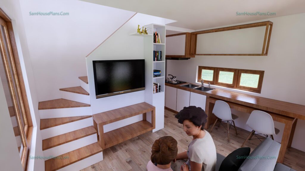 Small House 4x7 Meters with 1 Bedroom 1 Loft Bed Shed Roof - SamHousePlans