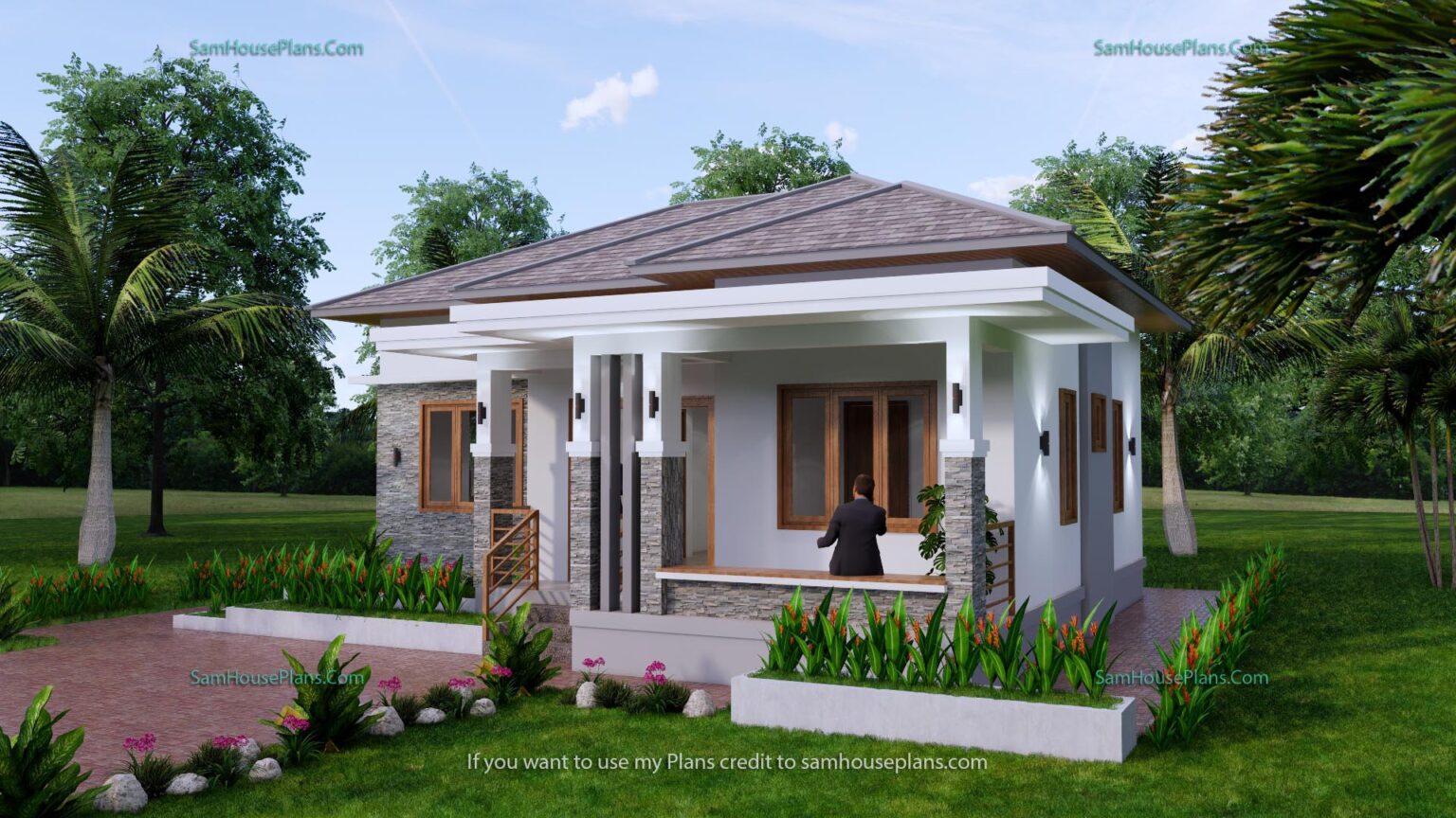 30x30 Custom House Plan 9x9 Meter 3 Beds 2 Baths Hip Roof - SamHousePlans