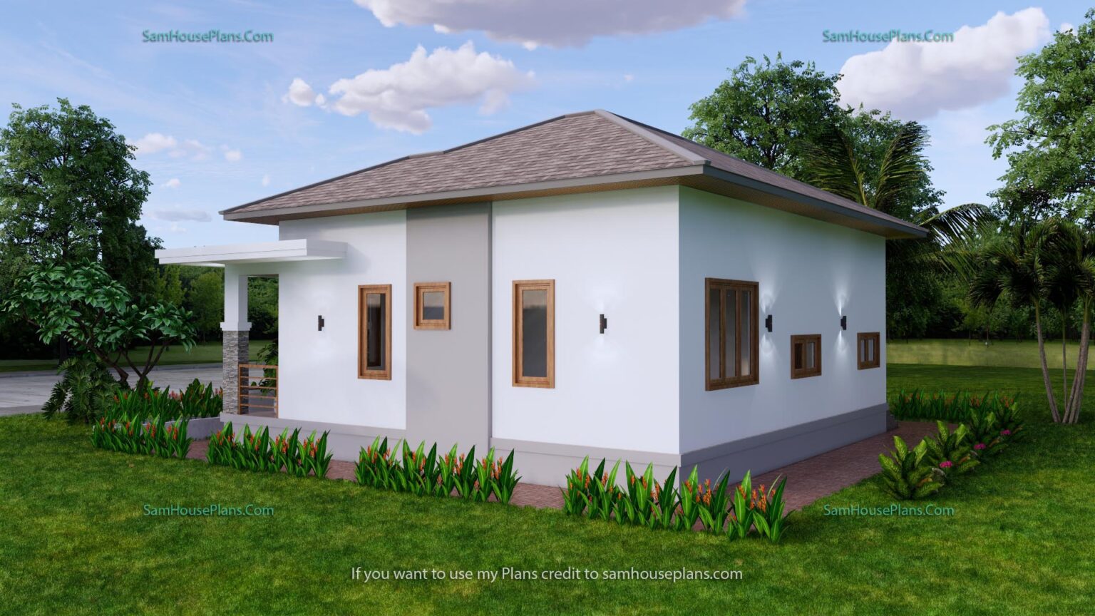 30x30 Custom House Plan 9x9 Meter 3 Beds 2 Baths Hip Roof - SamHousePlans