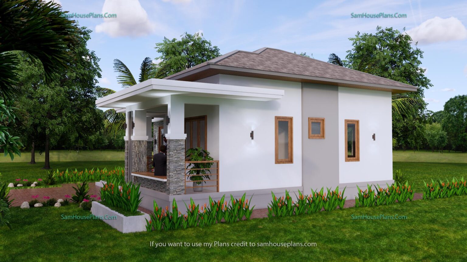 30x30 Custom House Plan 9x9 Meter 3 Beds 2 Baths Hip Roof - SamHousePlans