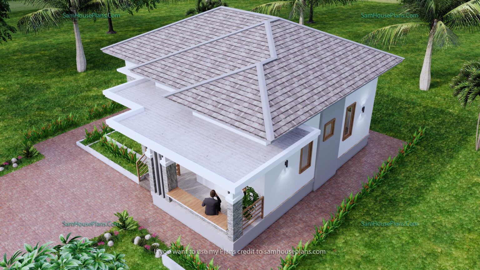 30x30 Custom House Plan 9x9 Meter 3 Beds 2 Baths Hip Roof - SamHousePlans