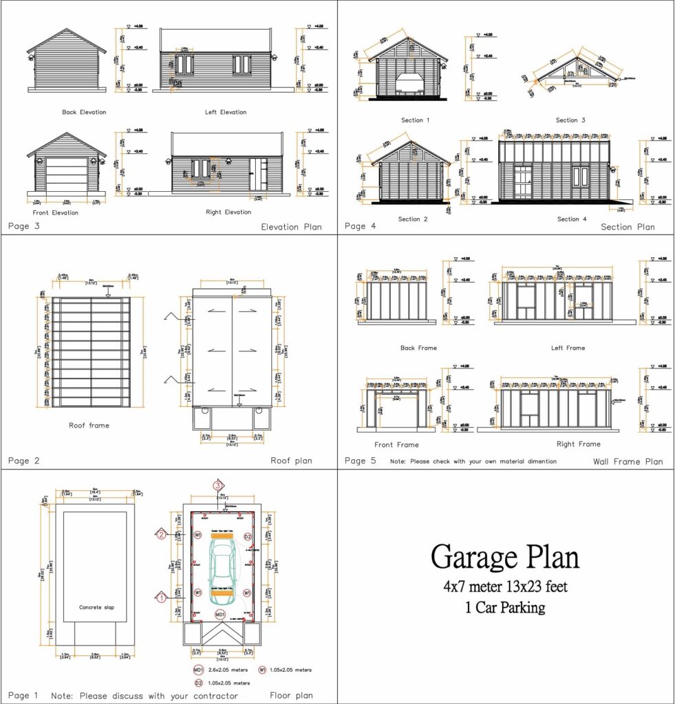 13x23 Garage Shed Plan 4x7 Meter 1 Car PDF Plans - SamHousePlans