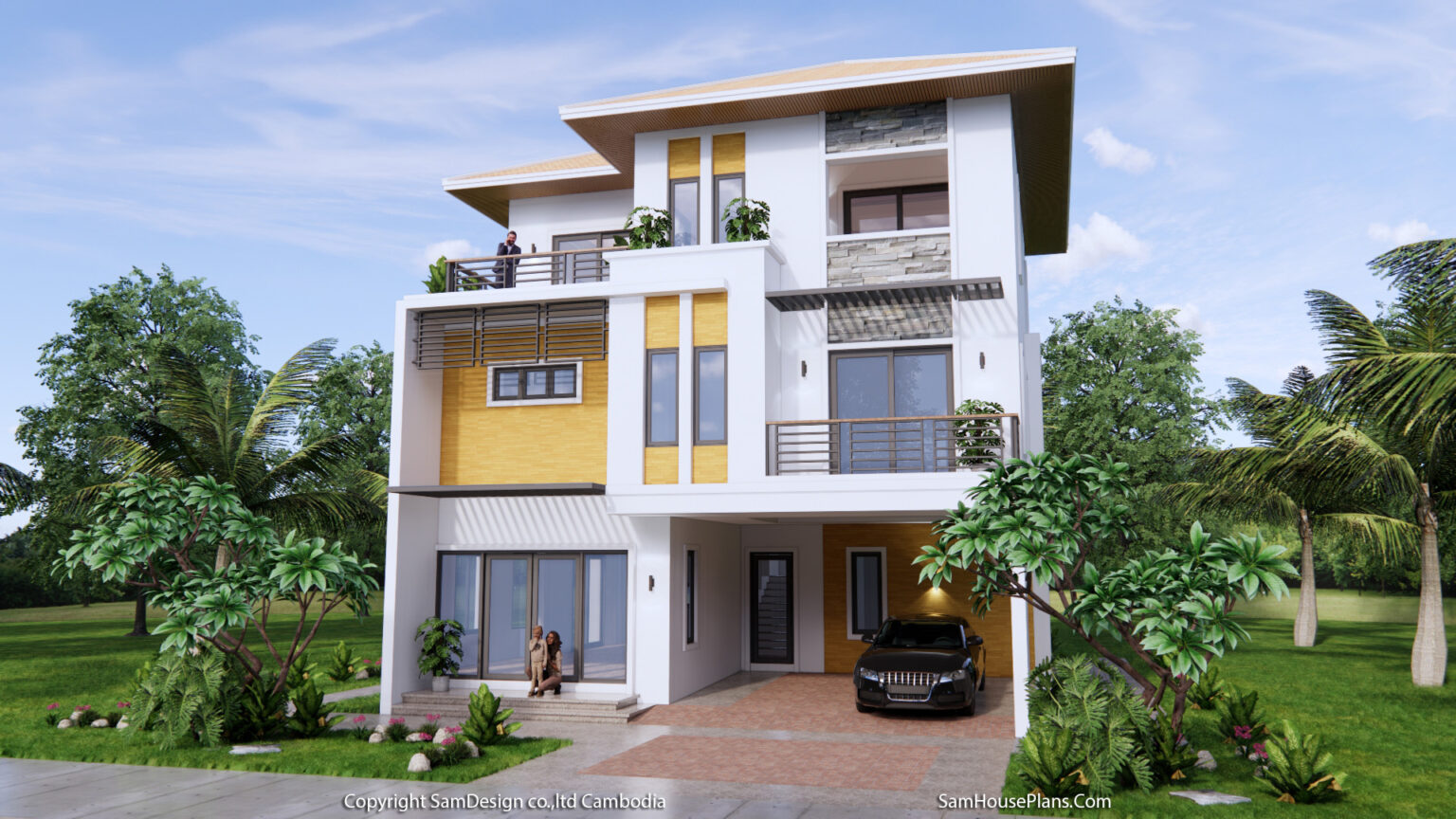 33x30 House Design Plan 10x9 Meter 5 Beds 4 Baths - SamHousePlans