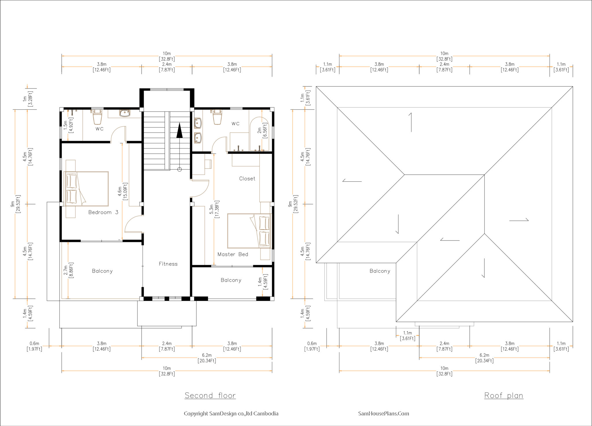 33x30 House Design Plan 10x9 Meter 5 Beds 4 Baths - SamHousePlans