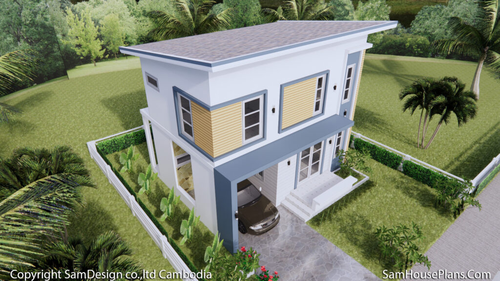 27x17 Small House Plan 8x5 Meter 2 Beds 2 Baths Shed Roof - SamHousePlans