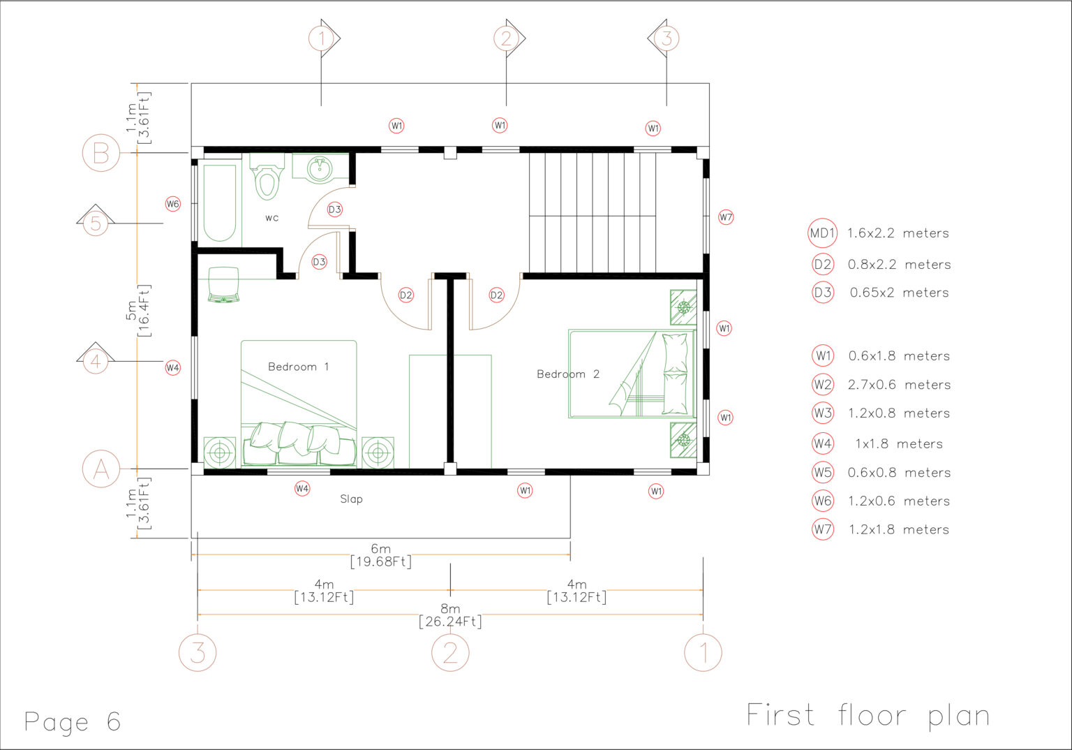 27x17 Small House Plan 8x5 Meter 2 Beds 2 Baths Shed Roof - SamHousePlans