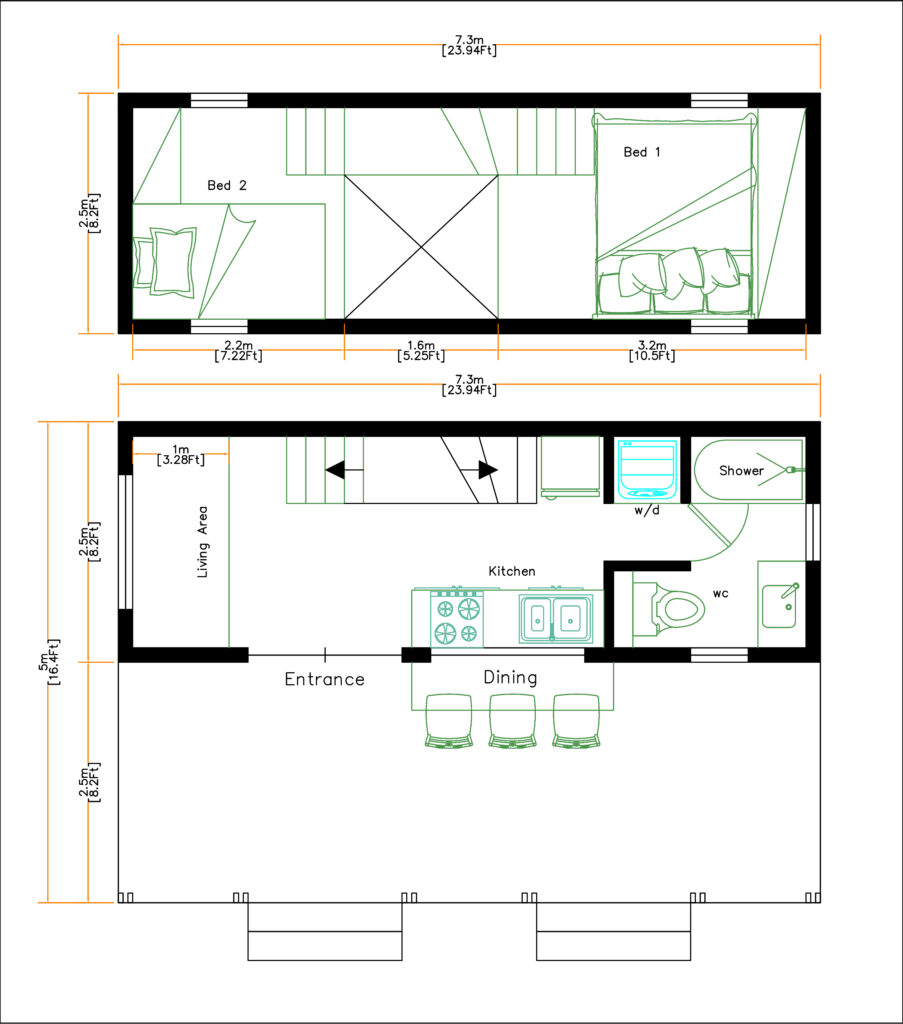 24 ft Tiny home is a spacious design with a roomy living room ...