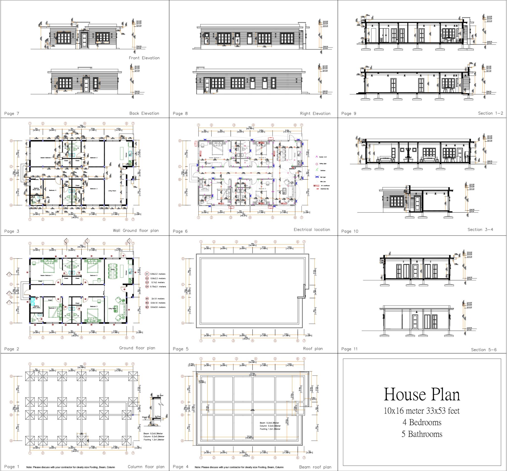 Modern House Design 10x16 Meter Terrace Roof PDF Plans - SamHousePlans