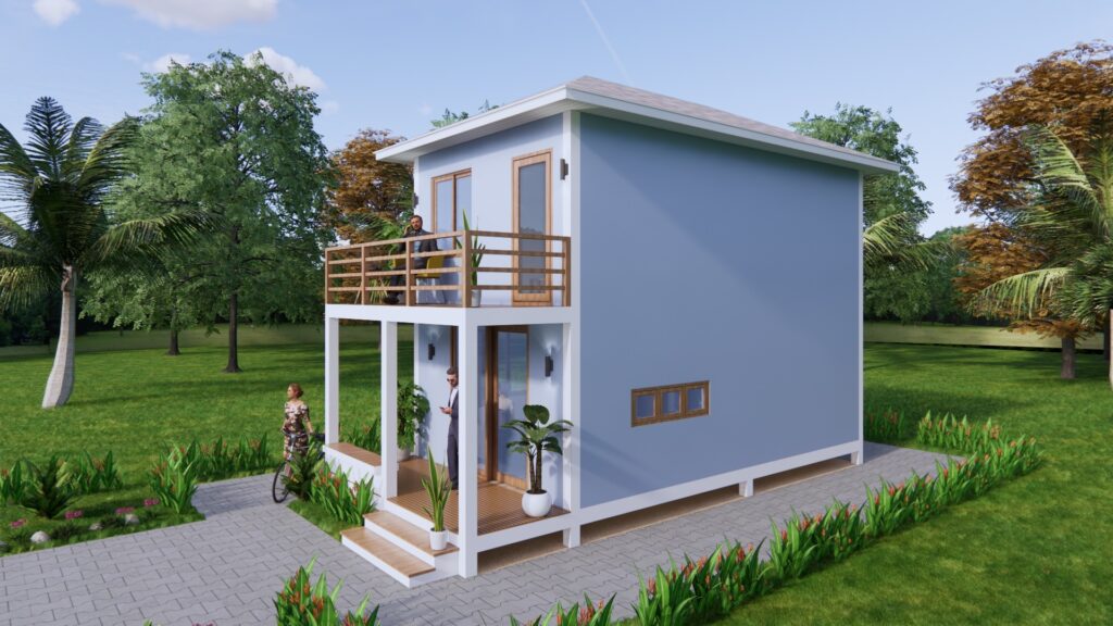 Small House Design 4x7 Meter House Plans 13x23 Feet 2 Beds 1 Bath - SamHousePlans