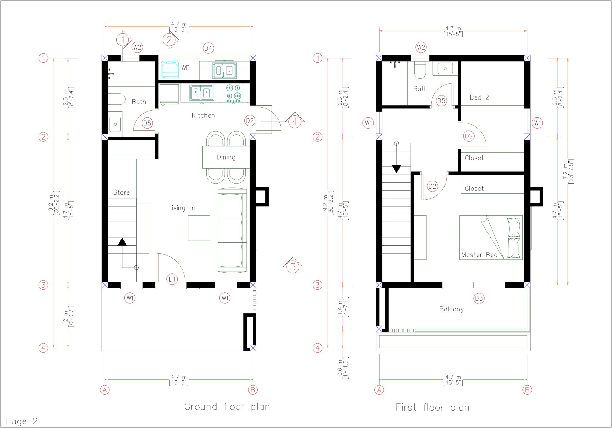 Small House Plan 4.7x9 Meter 2 Bed 2 Bath Hidden Roof PDF Plan ...