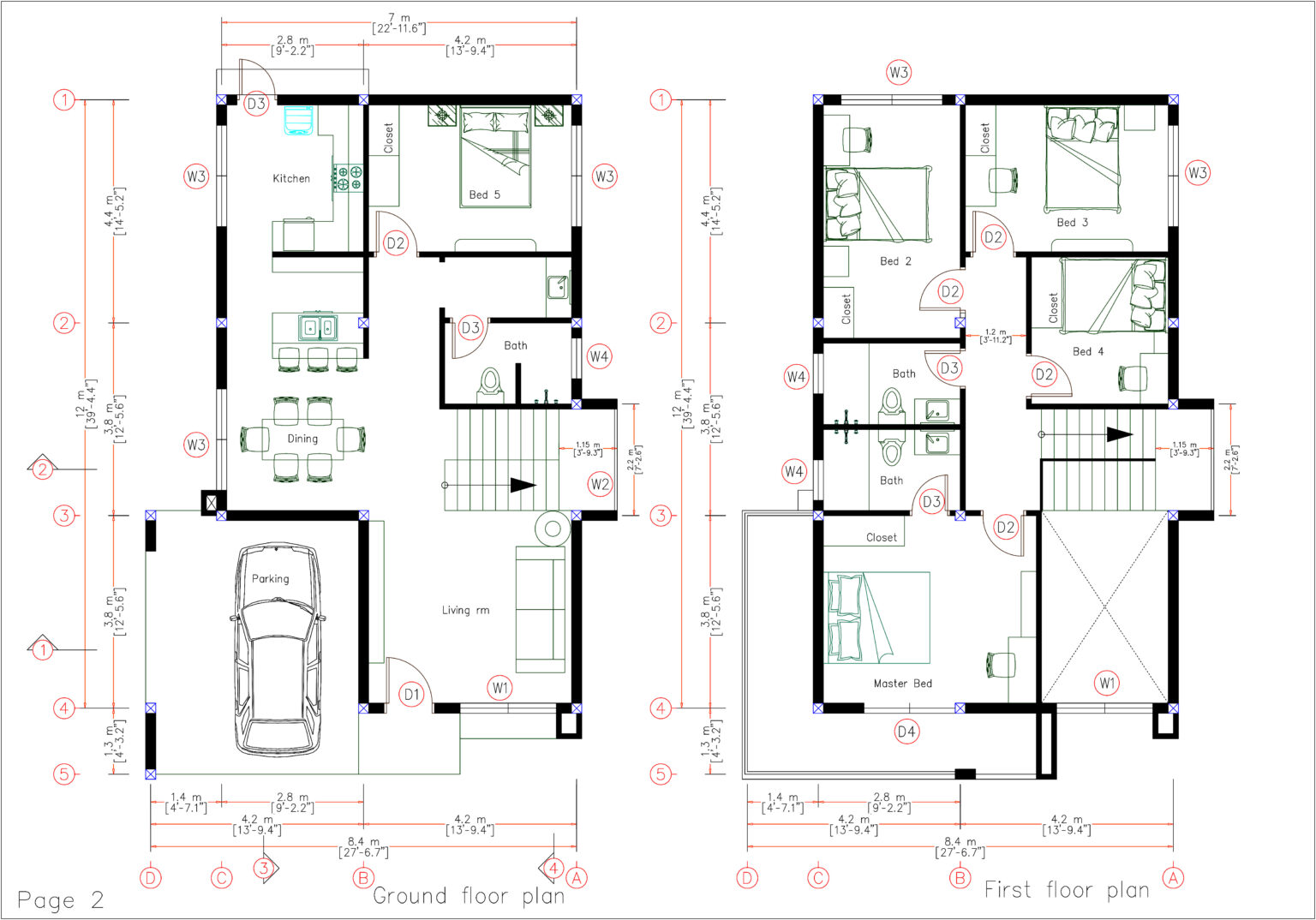 House Design 3d 7x12 Meter House Plans 23x39 Feet 5 Beds - SamHousePlans