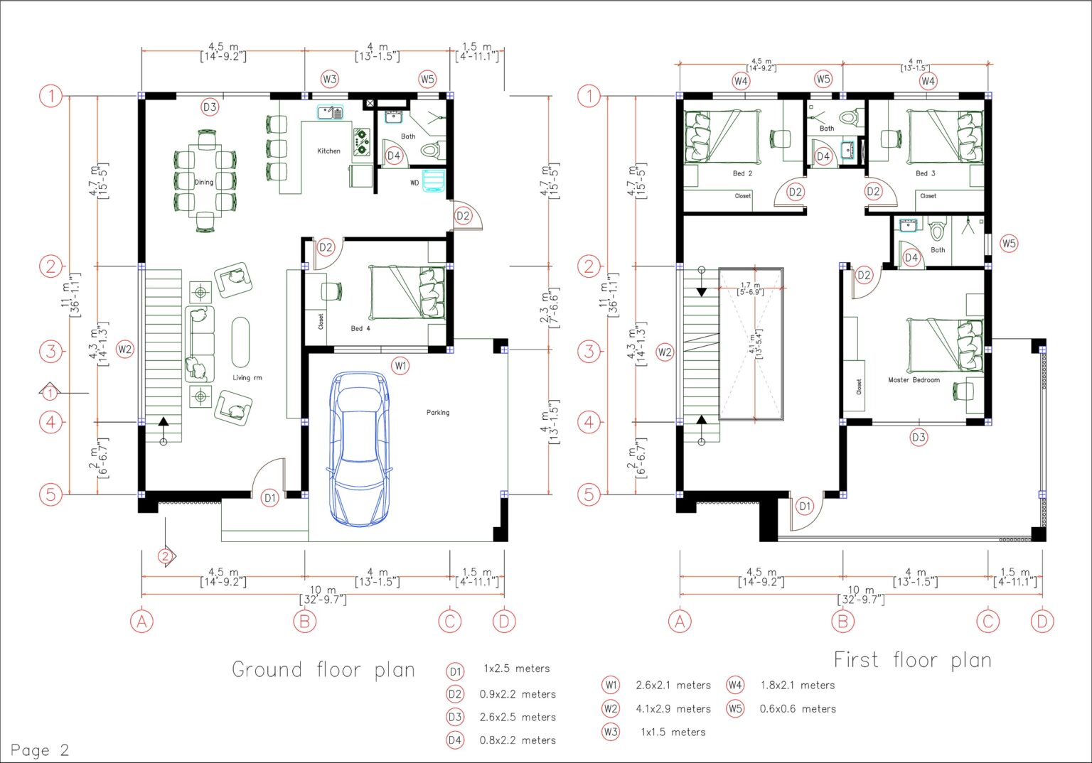 House Plans 3d 29x36 Feet House Design 8.5x11 Meter 4 Bed - SamHousePlans