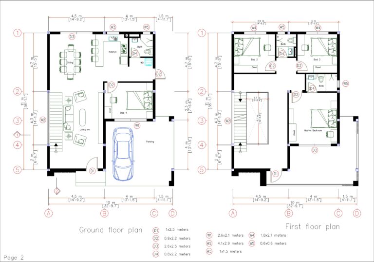 House Plans 3d 29x36 Feet House Design 8.5x11 Meter 4 Bed - SamHousePlans