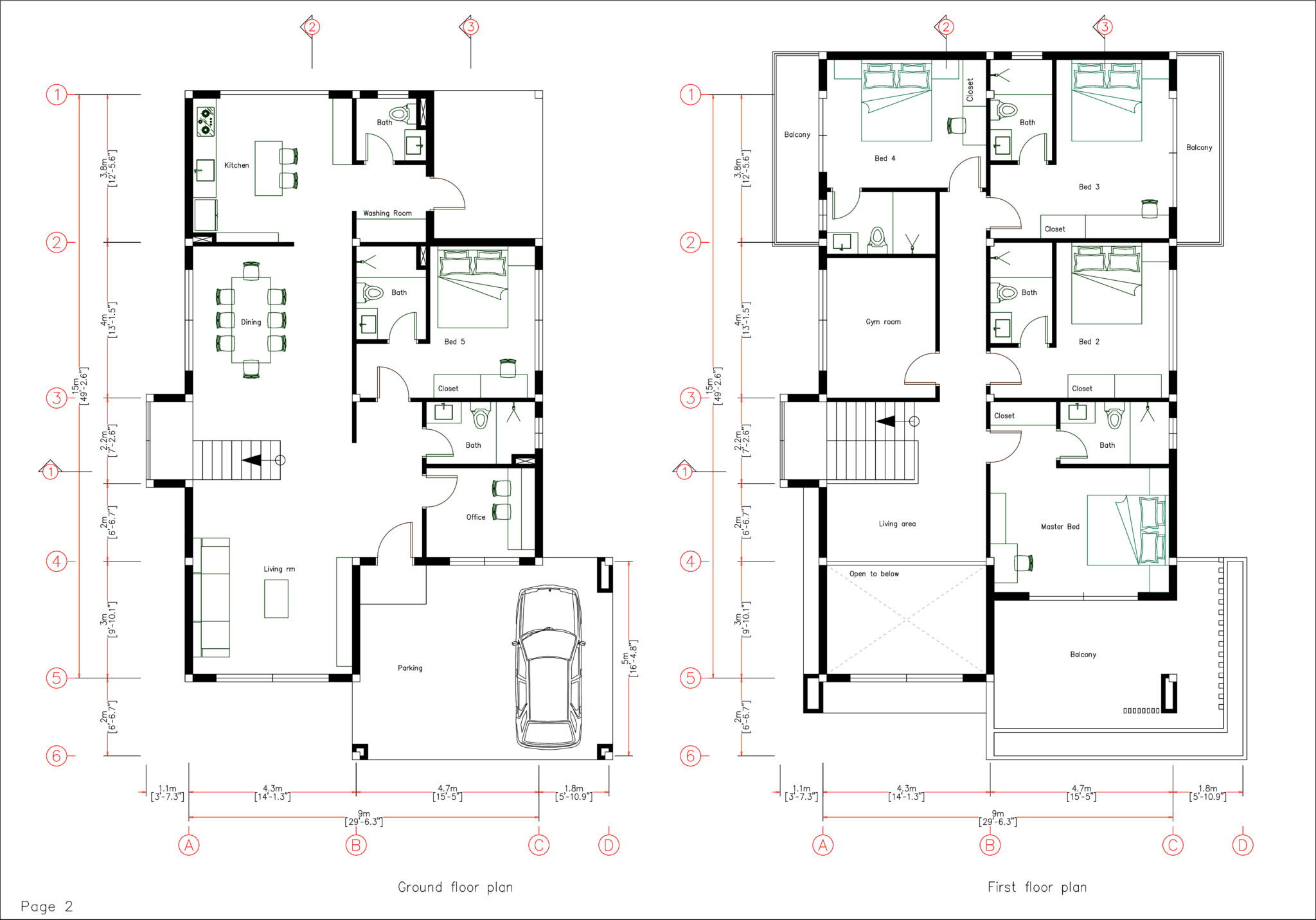 House Plans 3d 30x49 Feet House Design 9x15 Meter 5 Bed - SamHousePlans