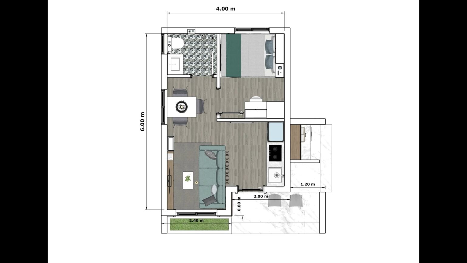 13x20 Small House Design 4x6 Meter House Plan 1 Bed - SamHousePlans