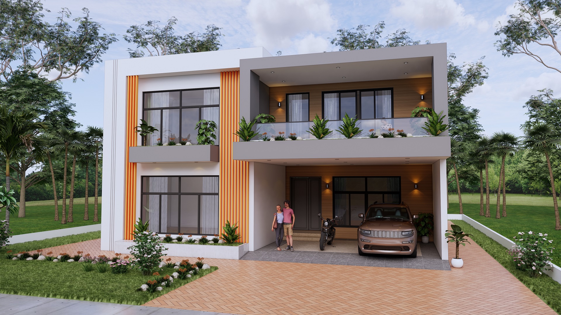 Modern 5-Bedroom House Design (12x15 Meters | 39x49 Feet) - SamHousePlans